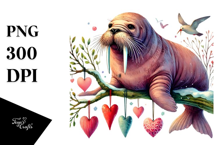 Walrus Tree Branch Hearts PNG