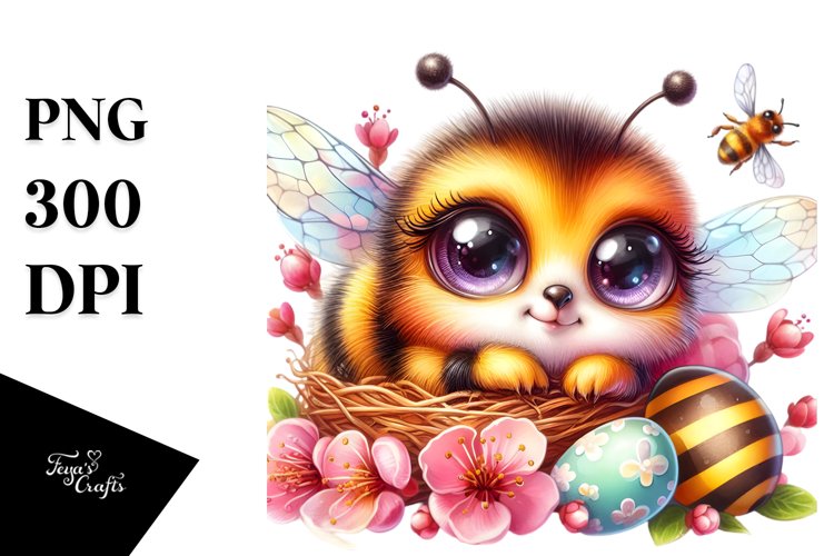 Vibrant Watercolor Goofy Cute Baby Bee PNG