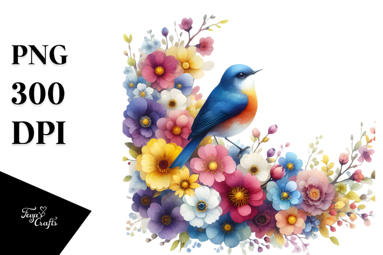 Colorful Bird Spring Flowers PNG