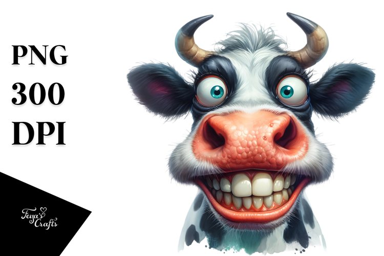 Cow Watercolor Crazy Funny Cow Portrait | Clipart
