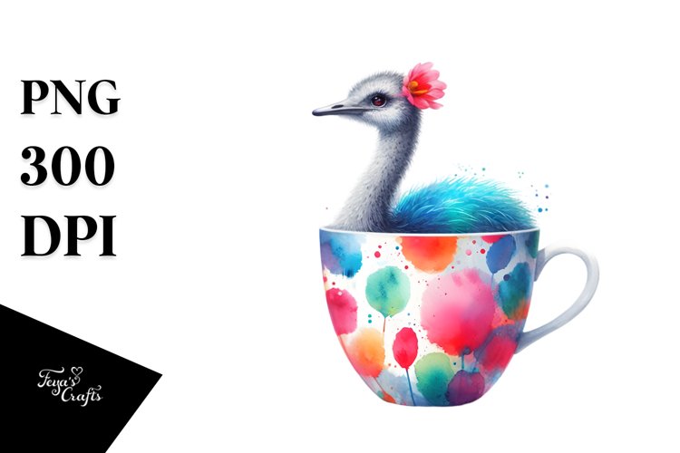 Vibrant Watercolor Moa in Cup | Sublimation | Clipart