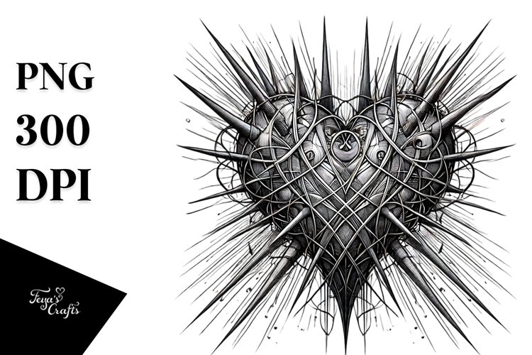 Lineart Heart with Spikes, PNG
