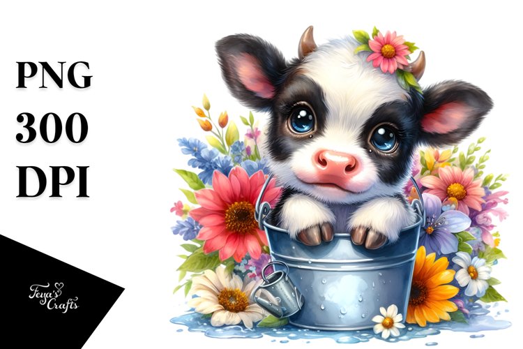 Cute Baby Cow Cub in Watery Bucket | Sublimation Clipart