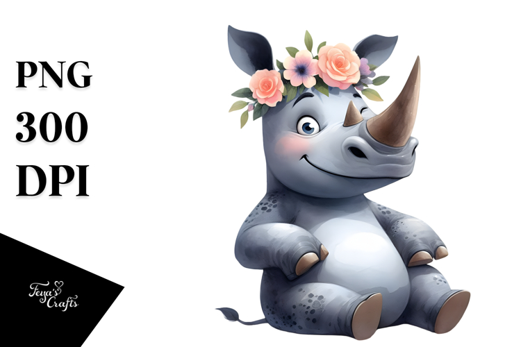 Goofy Cartoon Rhino with Pure Joy, Transparent PNG