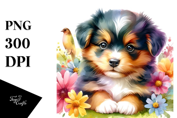 Colorful Watercolor Baby Dog | Sublimation Clipart