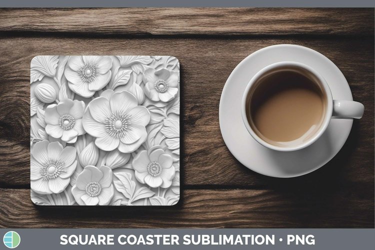White 3D Sculpture Buttercup Square Coaster Sublimation Coas