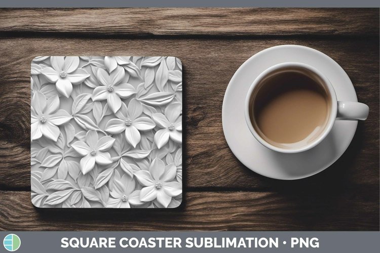 White 3D Sculpture Periwinkle Square Coaster Sublimation Coa