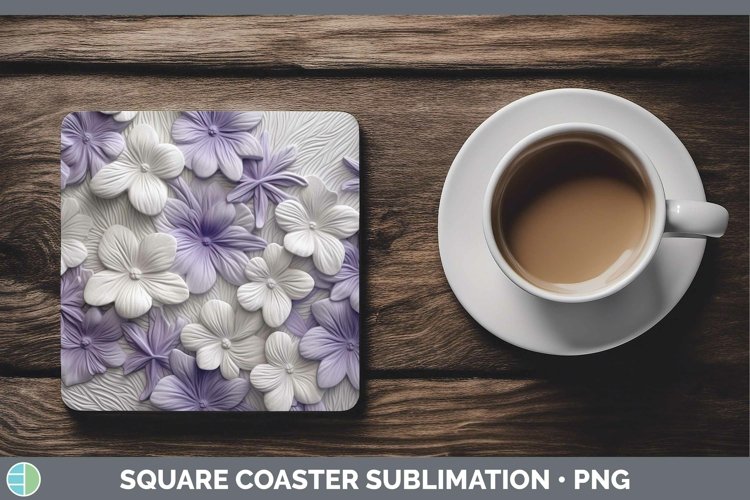 White 3D Sculpture Violet Square Coaster Sublimation Coaster