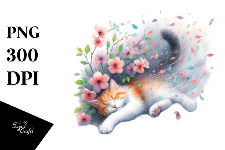 Pastel Cat Tumbling Spring Petals Wind