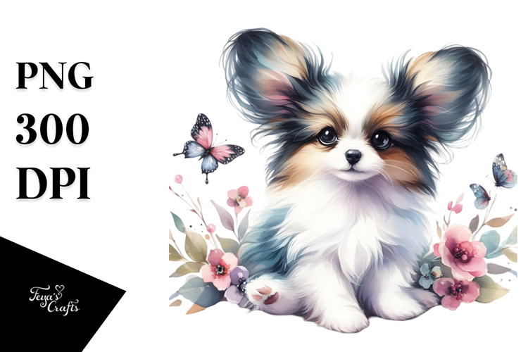 Sitting Papillon Watercolor PNG
