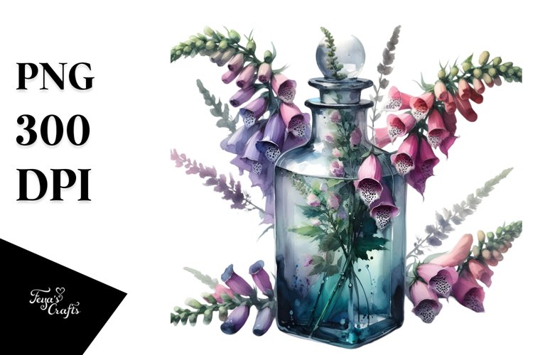 Abstract Watercolor Bottle Foxglove Charming Elegant