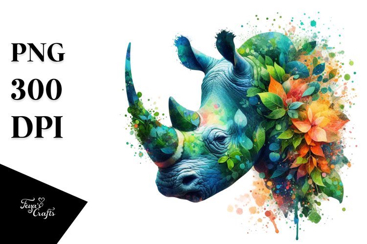 Abstract Vibrant Watercolor Rhino, Transparent PNG