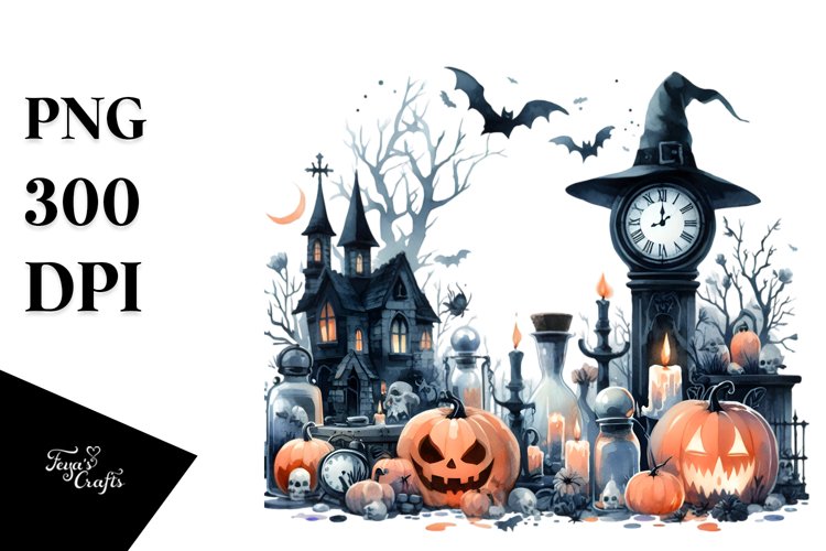 Simple Halloween Scene with Witching Hour