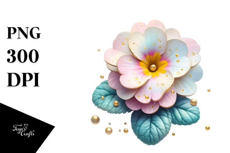 Wooden Primrose in Material with Golden Insertions