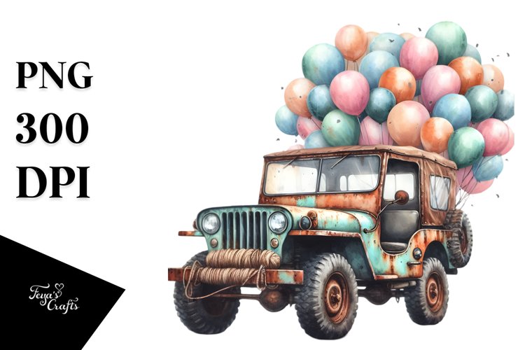 Vintage Rusted Jeep Huge Balloons PNG