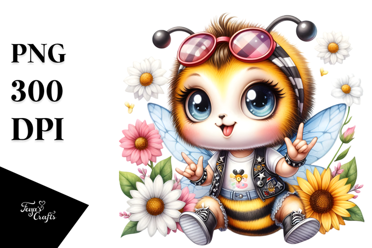 Energetic Baby Bee with Rocker Look PNG