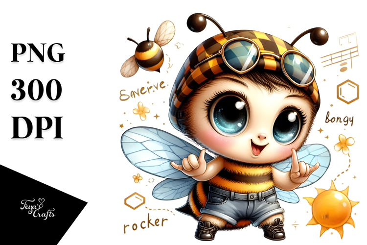 Energetic Baby Bee with Rocker Look PNG