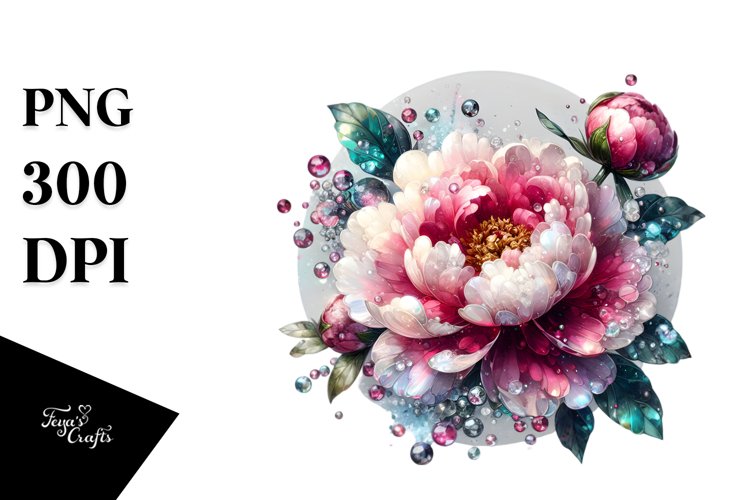 Shiny Peonies | Round Watercolor Clipart