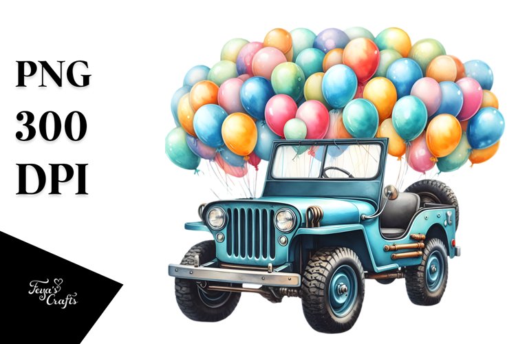 Vintage Jeep with Huge Balloons PNG