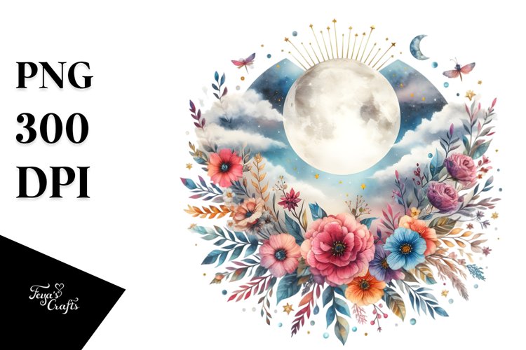 Vibrant Boho Moon with Flowers