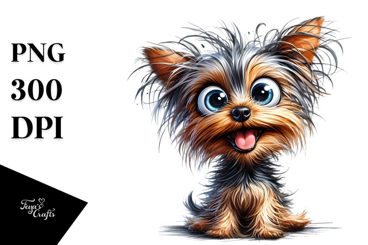 Crazy Yorkshire Terrier Funny Watercolor | Clipart