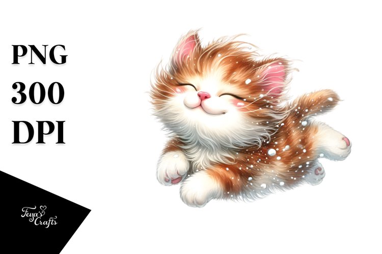 Tumbling Cat in Snow PNG