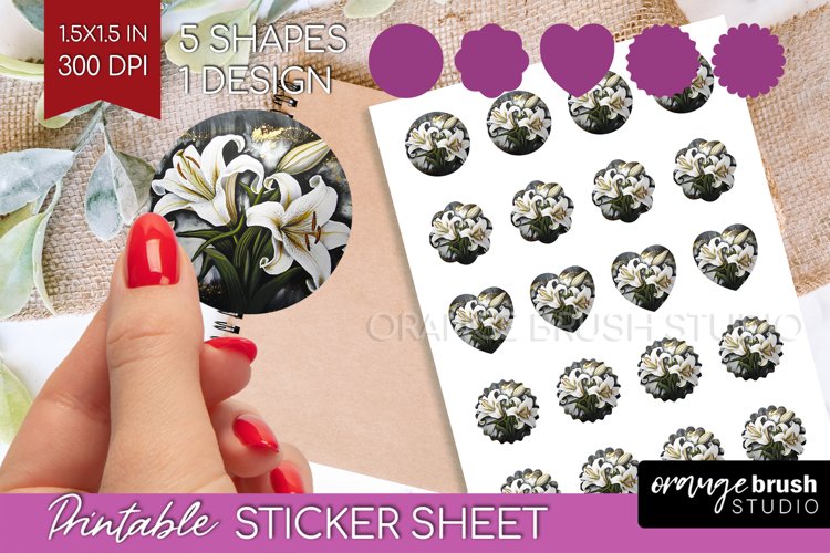 White Flowers Round Sticker - Floral Printable (5025511)