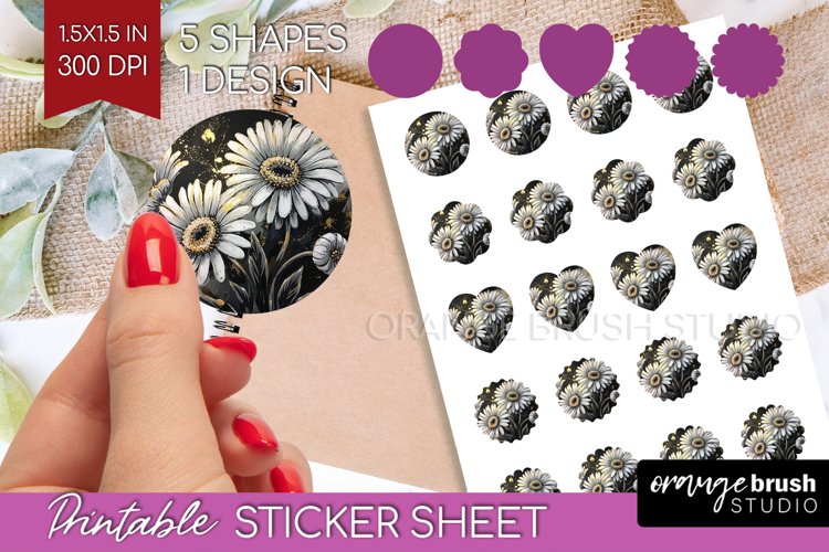 White Flowers Round Sticker - Floral Printable (5025517)
