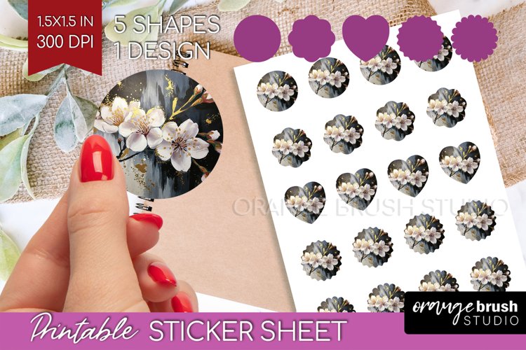 White Flowers Round Sticker - Floral Printable (5025520)