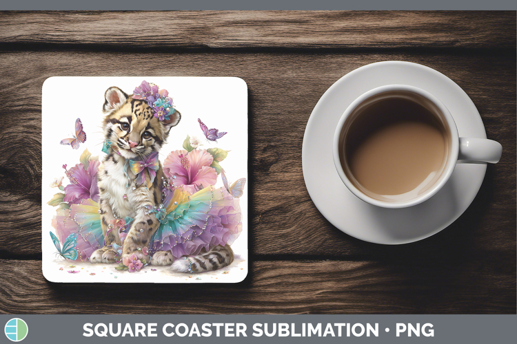 Wild Cats Rainbow Summer Leopard Clouded Square Coaster Subl