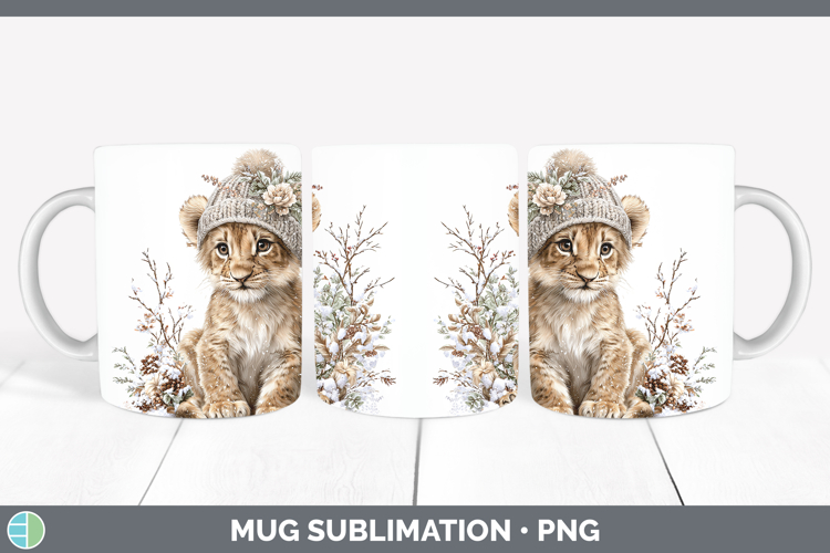 Lion Wild Cats Winter Knit Hat Mug Wrap Sublimation Design