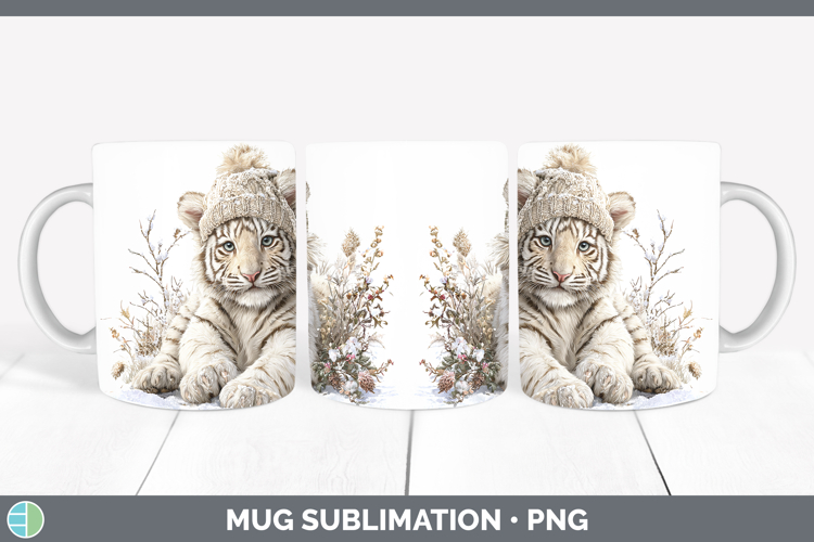 White Tiger Wild Cats Winter Knit Hat Mug Wrap Sublimation D