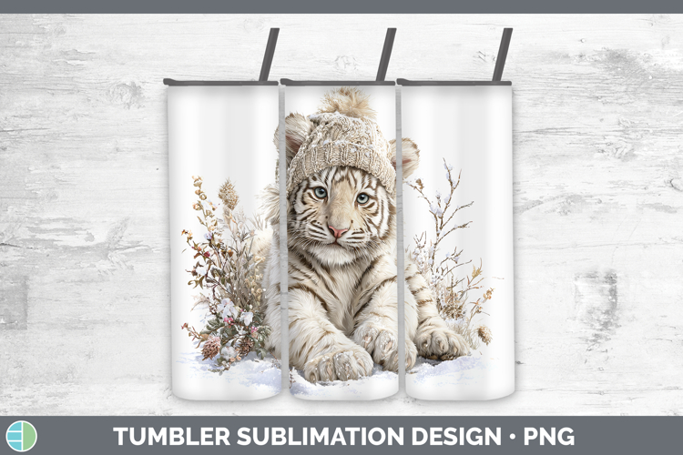 White Tiger Wild Cats Winter Knit Hat Tumbler Sublimation De