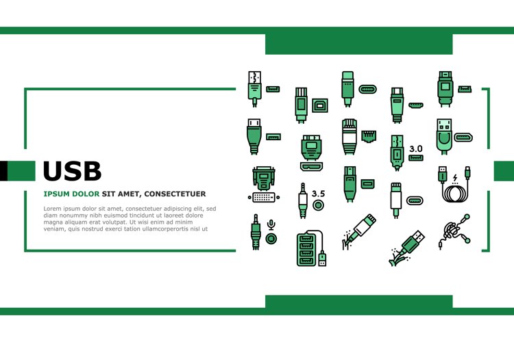 Usb Cable And Port Purchases Landing Header Vector