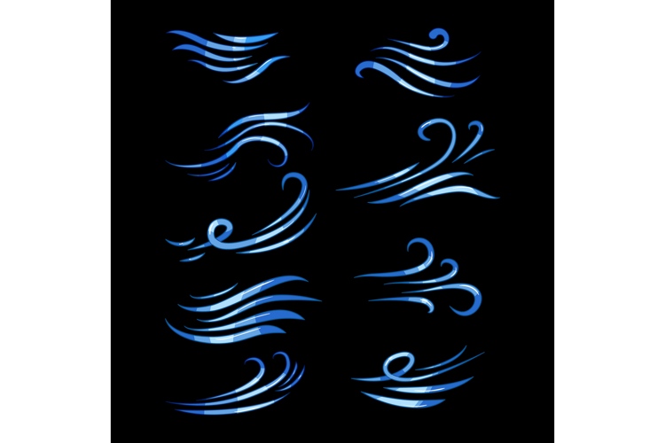 Abstract blue wind gusts blowing current air movement