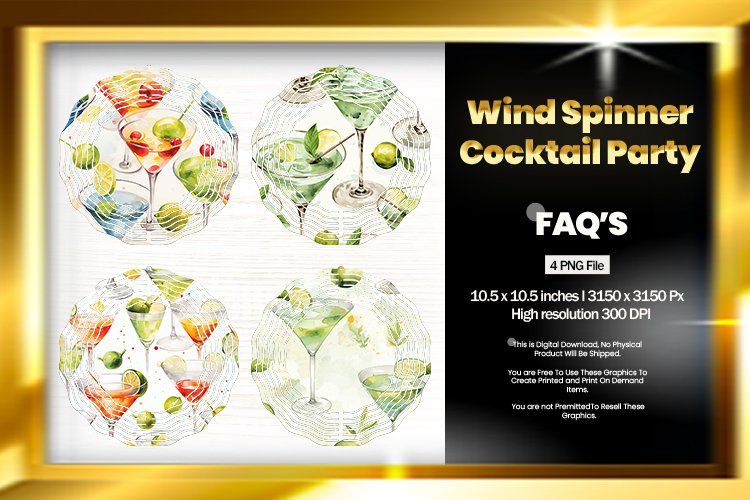 Cocktail Wind Spinner Sublimation Design - 04 Variations