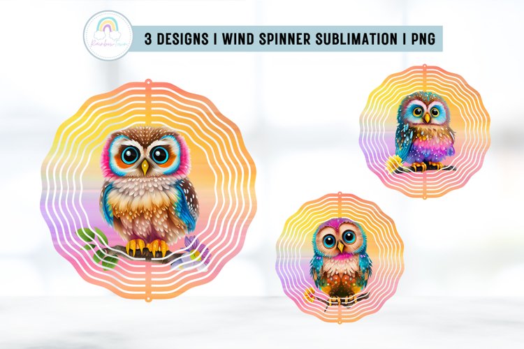 Colorful Owl Wind Spinner Sublimation Design PNG