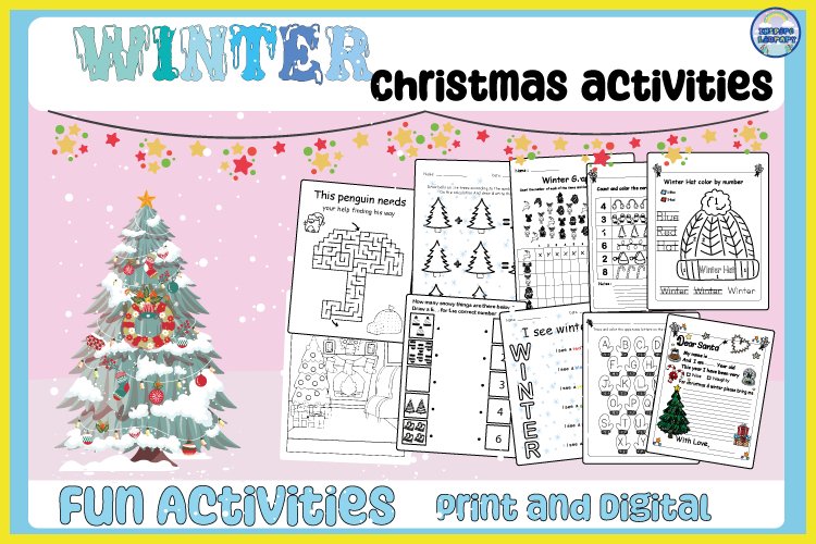 Winter New year 2023 Math, Coloring, alphabet Trace Literacy