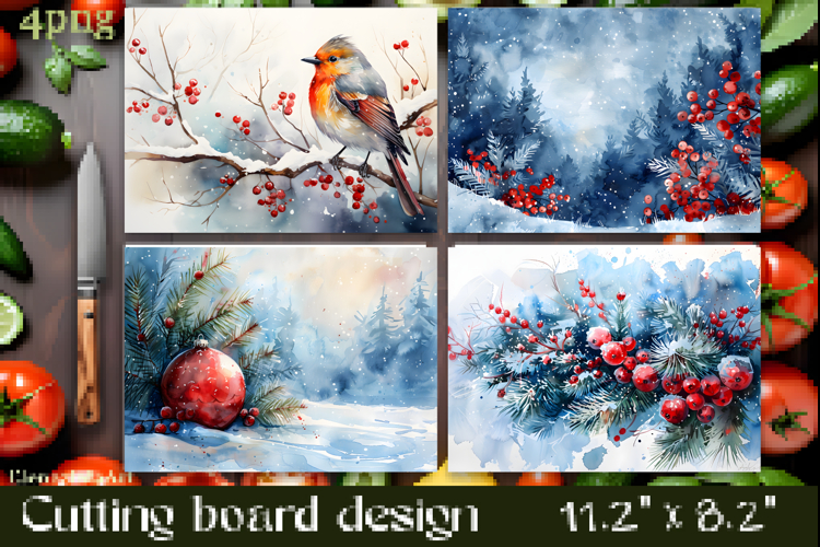 Vintage winter forest bird Cutting Board PNG (6454121)