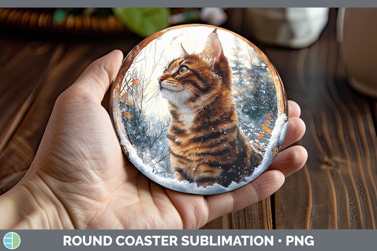 Winter Cats Bengal Cat Round Coaster Sublimation Coaster Des