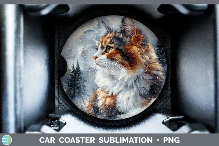Winter Cats Calico Cat Car Coaster Sublimation Coaster Desig