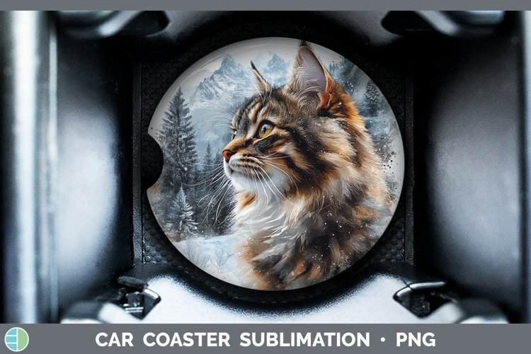 Winter Cats Maine Coon Cat Car Coaster Sublimation Coaster D