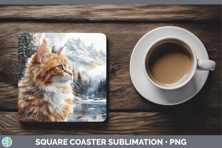 Winter Cats Orange Cat Square Coaster Sublimation Coaster De