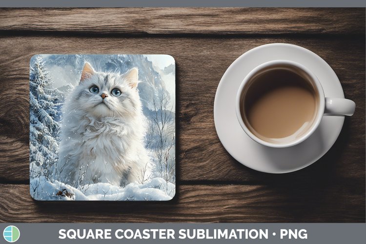 Winter Cats Persian Cat Square Coaster Sublimation Coaster D
