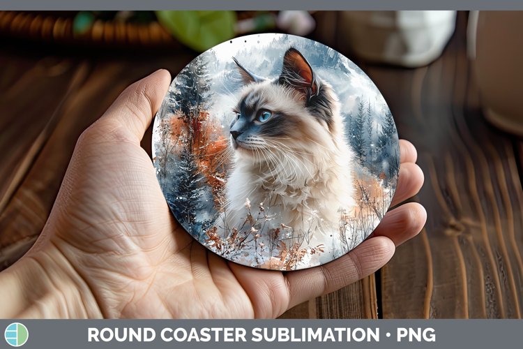 Winter Cats Siamese Cat Round Coaster Sublimation Coaster De