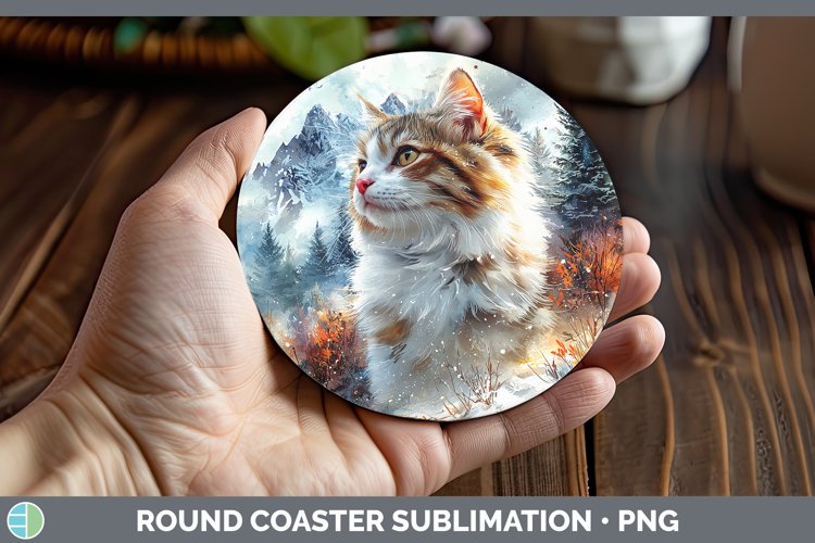 Winter Cats Siberian Cat Round Coaster Sublimation Coaster D