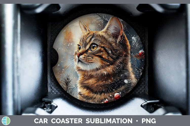 Winter Cats Tabby Cat Car Coaster Sublimation Coaster Design