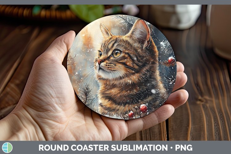 Winter Cats Tabby Cat Round Coaster Sublimation Coaster Desi