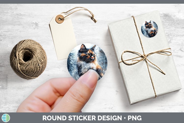 Winter Cats Tortoiseshell Cat Stickers | Round Labels Design
