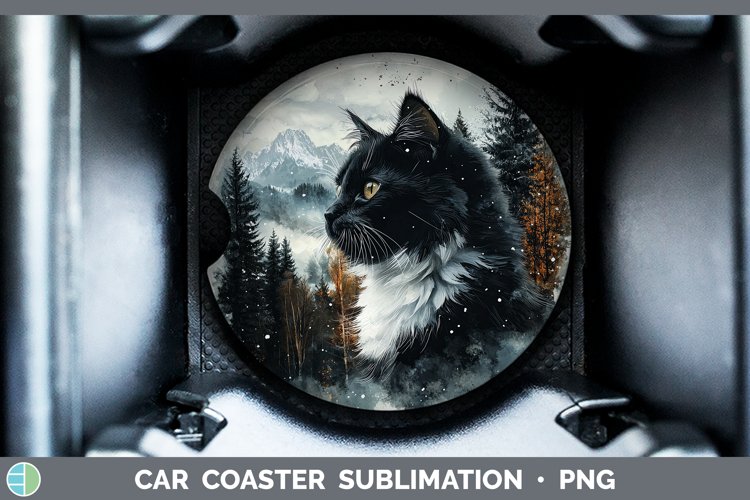 Winter Cats Tuxedo Cat Car Coaster Sublimation Coaster Desig